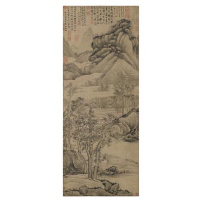 五代巨然寒林晚岫图画稿