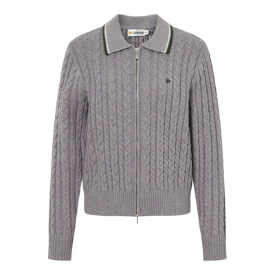 含绵羊毛翻领开衫长袖针织衫