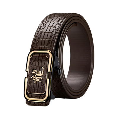 十二生肖真牛皮鳄鱼纹自动扣腰带