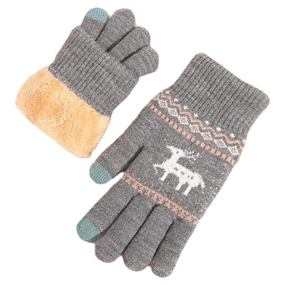 双层加厚触屏手套保暖男女士秋冬季加绒骑行卡通针织毛线分指红色