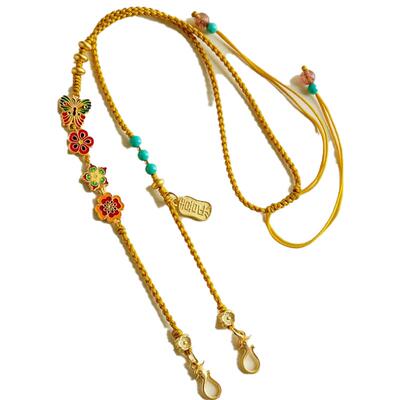 手工可穿黄金编绳项链金锁双耳岁岁平安扣和田玉吊坠挂绳女款高档