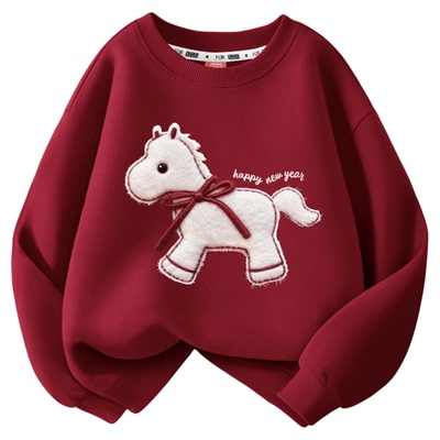 名创优品女童红色卫衣新年拜年服