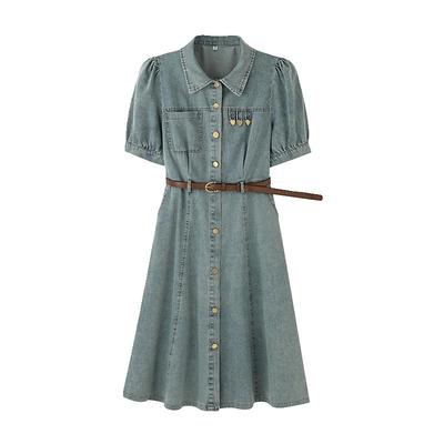 mc2甜美学院风中长款牛仔连衣裙