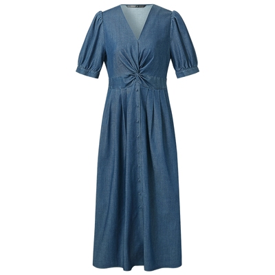 歌莉娅牛仔连衣裙女夏季V领裙子