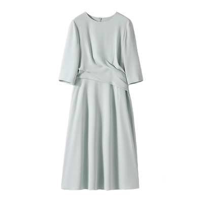 法式收腰捏褶连衣裙显瘦设计感