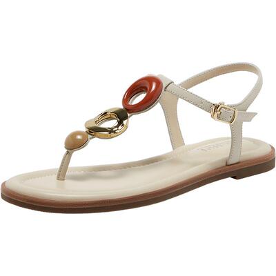 真美诗牛皮度假风夹趾凉鞋