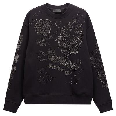 Ed Hardy埃德哈迪春季新款烫钻烫金属包边钻男士套头衫卫衣