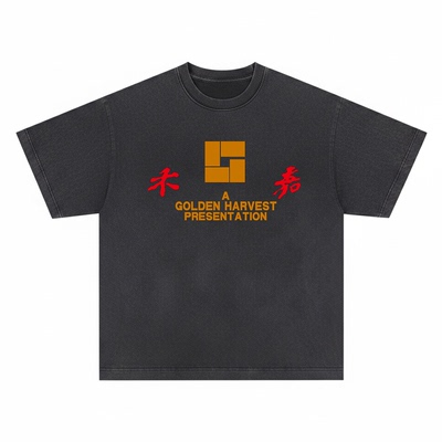 嘉禾电影短袖T恤Golden Harvest香港动作喜剧电影水洗做旧男女INS