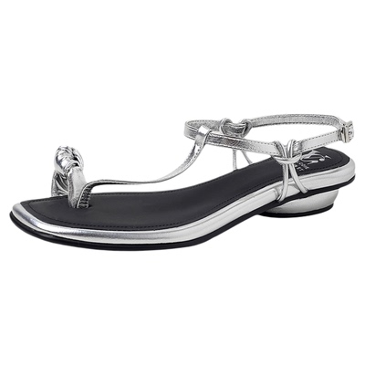 简约小众 Literary方头夹趾凉鞋女夏季粗跟一字扣带编织装饰凉鞋