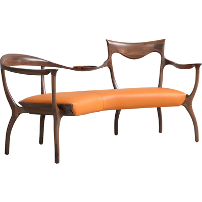 意式轻奢黑胡桃木沙发椅情人椅