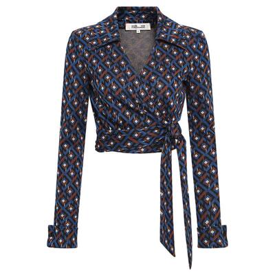 DVF蓝色立体几何图案POLO领上衣