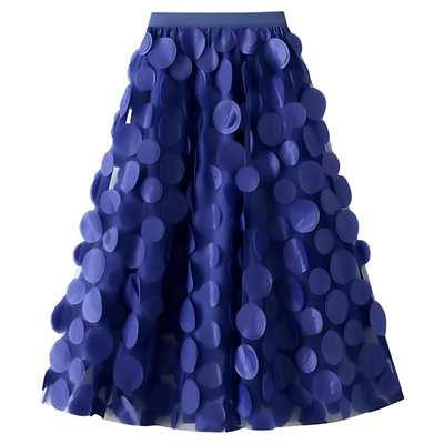 Solid color polka dot mesh mid length skirt 波点网纱半身裙女