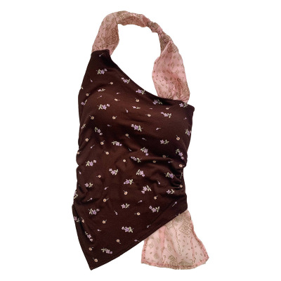 露背碎花设计感小众无袖挂脖上衣