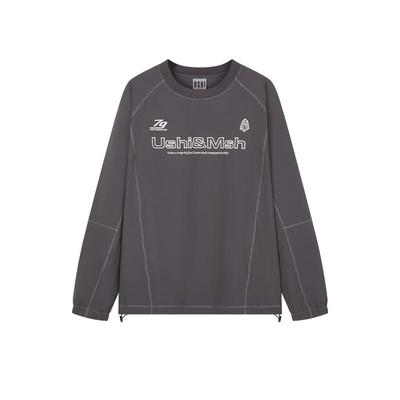 USHI悠时 时尚撞色明辑线潮酷印花圆领长袖T恤抽绳下摆户外男装