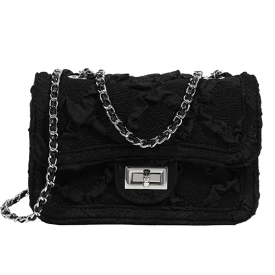 Laxmi黑色蕾丝链条翻盖小方包