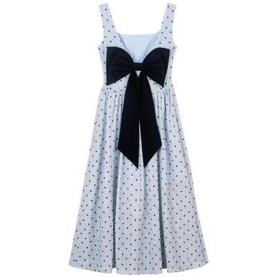 KEIKO法式波点方领露背连衣裙