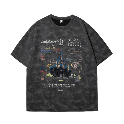 扎染麂皮绒短袖t恤男士夏季新款