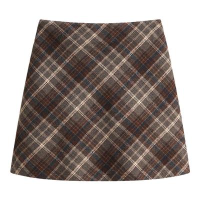格子毛呢半身裙女格纹短裙A字