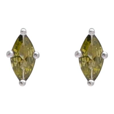 FourPin橄榄绿耳钉简约复古港风潮人百搭气质小巧925纯银耳饰男女