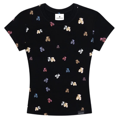 CALLEDBACK黑色饭团熊短袖t恤女