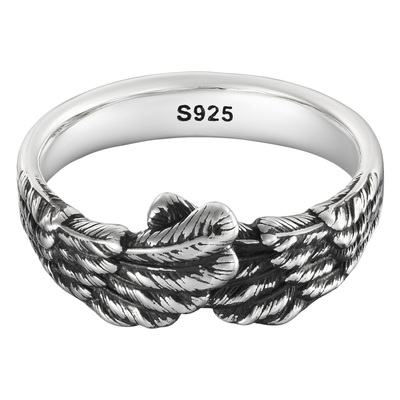 ROCKRIDE 挚爱羽翼戒指 925纯银女情侣复古男羽毛指环