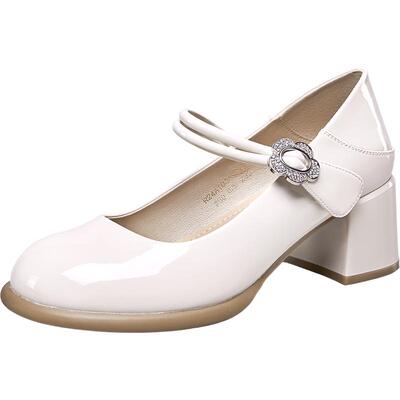 YRC玛丽珍小皮鞋圆头粗跟淑女风