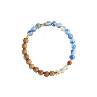 Shang原创「雪烟」新中式天然老山檀蓝晶石手串女南红金发晶手链