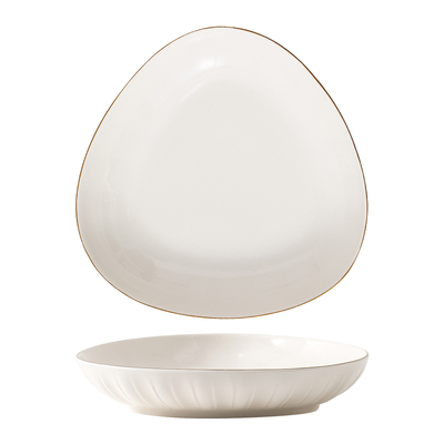 轻奢金边耐用家用陶瓷三角盘子