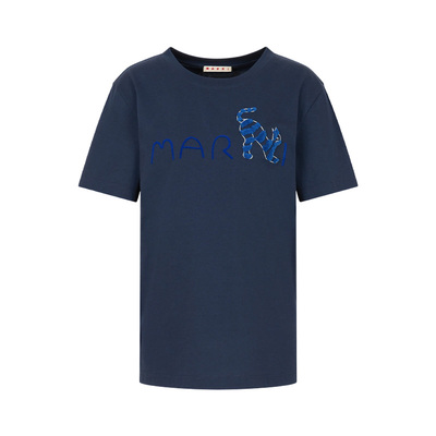 【24期免息】MARNI 2026春夏新品女士植绒猫咪图案短袖T恤