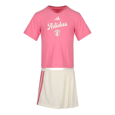 adidas阿迪达斯童装2026夏女小童运动凉感休闲短袖短裤套装KV4499