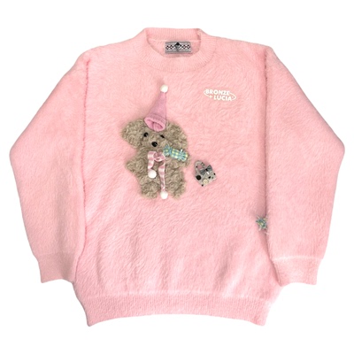 Bronze Lucia粉雾小熊马海毛套头毛衣学院风少女甜美气质针织衫冬