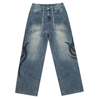 巴黎风格废土风直筒裤