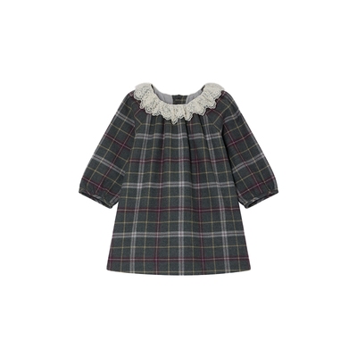 【新品】2025秋冬女小童格纹蕾丝领长袖连身裙Bonpoint童装