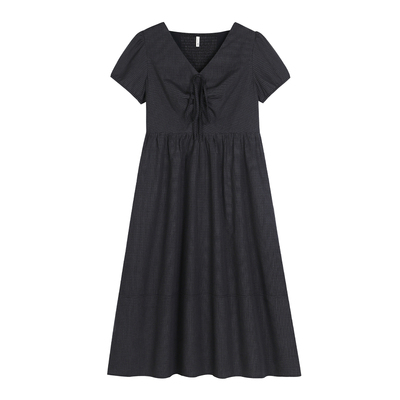 胖mm夏季V领气质连衣裙中长款