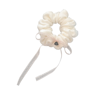 Bellar/larmood KNIT淡淡粉&牛奶白软糯毛线飘带低马尾丸子头发圈