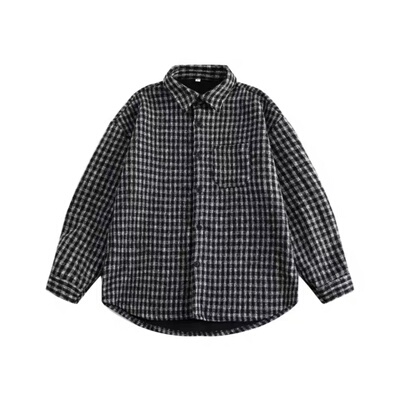 美式复古小格子长袖衬衫男港风日系宽松百搭衬衣细格纹休闲外套女