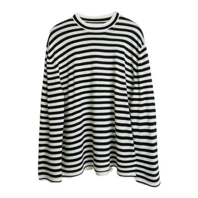 羊毛羊绒圆领套头条纹针织上衣