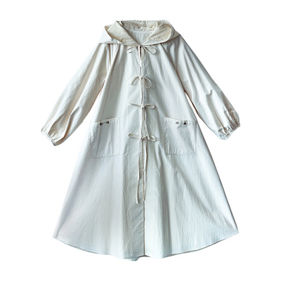 连帽风衣外套女秋季新款白色长款