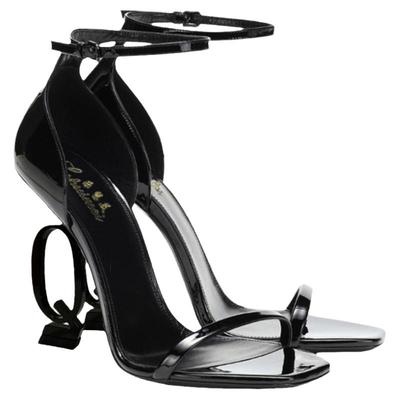 乐慧美字母细跟羊皮简约凉鞋方头