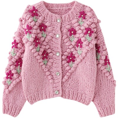 mmc棒针豆豆钩花甜美风手工