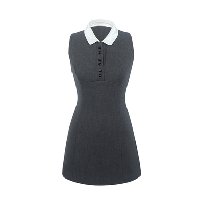 Mummy Cat下蛋喵 【格雷系女孩】灰色西装娃娃领无袖短款连衣裙