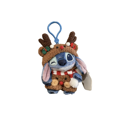 新款正版可爱麋鹿套装眨眼史迪奇包包挂件毛绒玩偶钥匙扣圣诞礼物