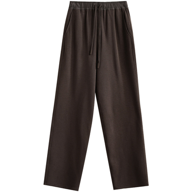 复古文艺弹力针织加绒直筒长裤