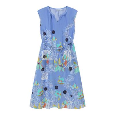 tanni含桑蚕丝印花无袖V领连衣裙