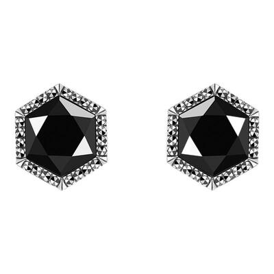 MGS复古黑玛瑙宝石纯银高级耳环