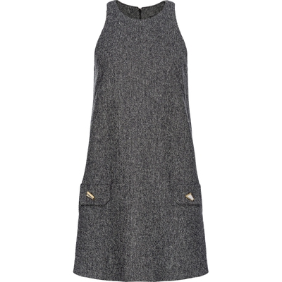 假饰双兜水晶扣无袖连衣裙