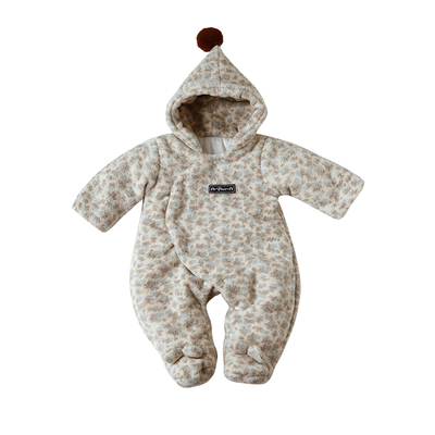 宝宝夹棉秋冬绒连体衣包脚外出服