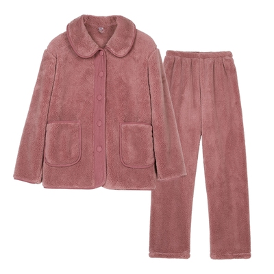 2025秋冬季新款珊瑚绒睡衣女士中老年妈妈装大码加绒加厚家居服