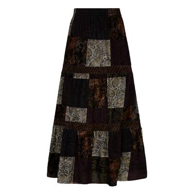 古着感腰果花拼接棕色半身裙