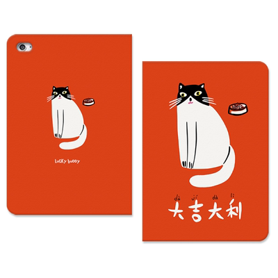 第2件半价插画iPad保护壳插画风猫猫苹果三折360旋转亚克力笔槽pro13寸112.9air610.9mini磁吸平板套华为壳